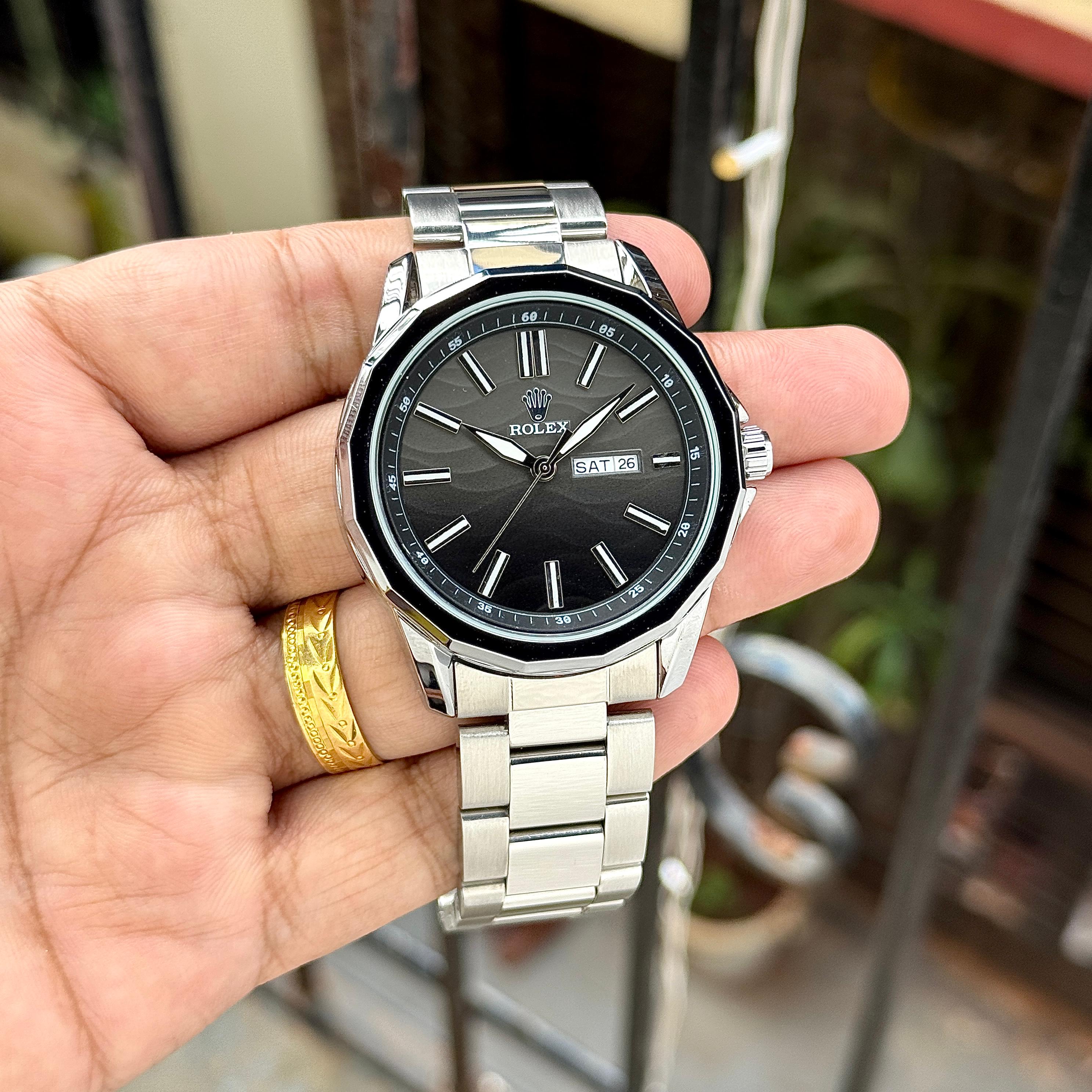 Silver Black Day Date Watch – Watch Theory