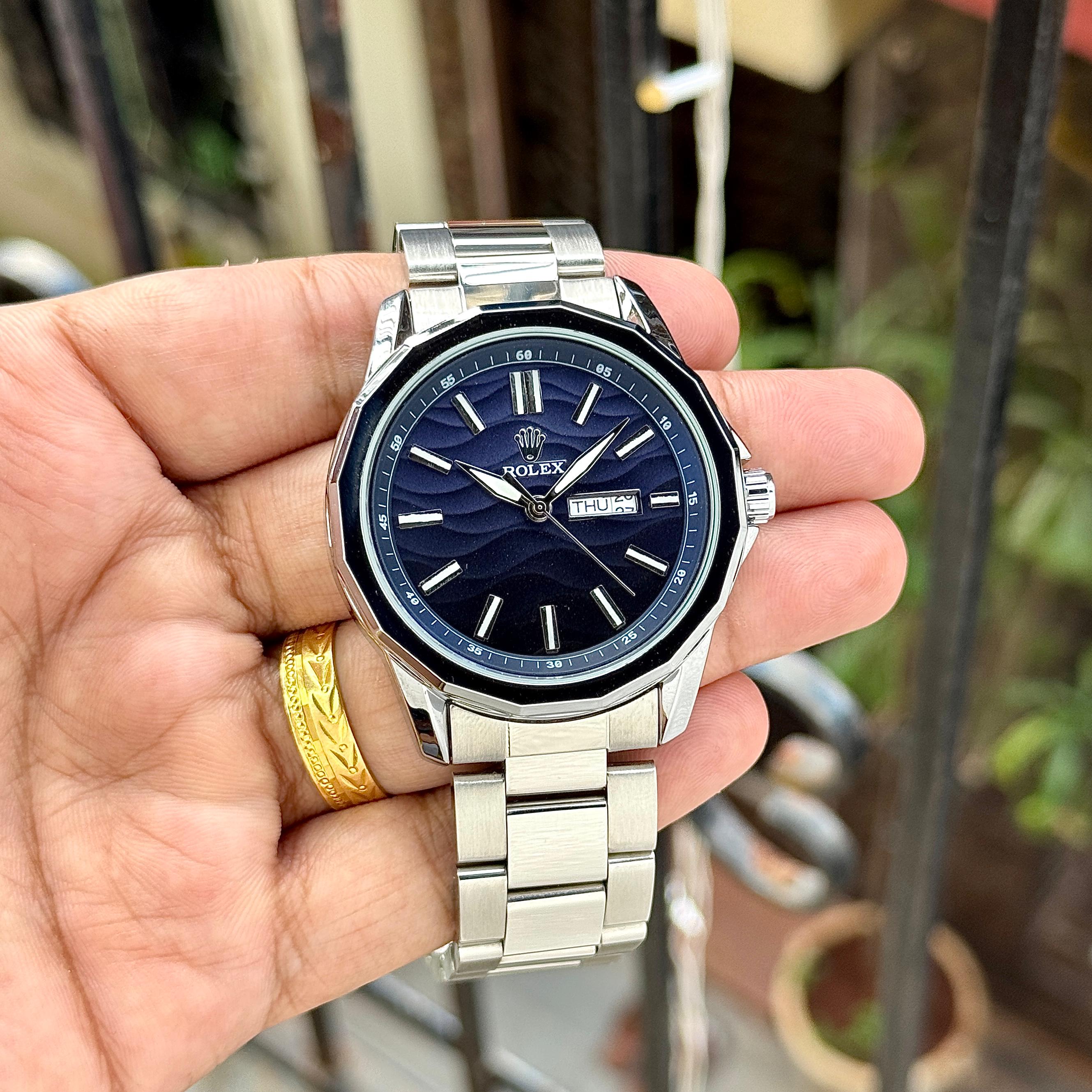 Silver Blue Day Date Watch – Watch Theory